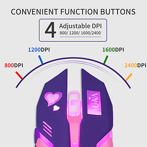 GreenPoster Computer Mice for Laptop Mouse Gaming Pointing Device Wired Silent Luminescent Cute photoelectric,Purple,135x70x40mm