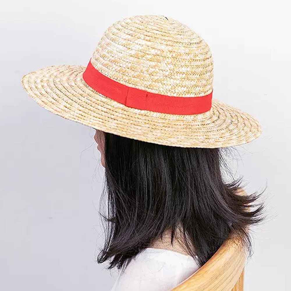 HJYZY Luffy Straw Hat Summer Beach Sun Hat One P. Necklace PU Leather Bangle Bracelet Wristband 3 pcs