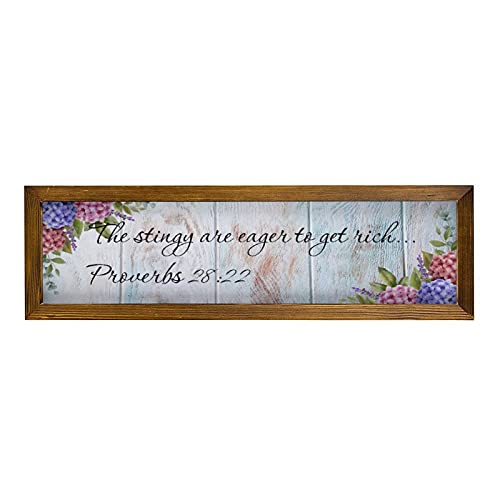 Rustic Wooden Wall Sign Decor with Quotes Proverbs 28:22 12836 The Stingy Are Eager to Get Rich. Proverbs 28:22 white-C-4 Inspirational Hanging Art 15x50cm Modern Farmhouse Gift