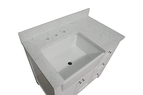 Yorkshire 36-inch Farmhouse Bathroom Vanity (Engineered Marble/White): Includes White Cabinet with Engineered Marble Countertop and White Apron Sink