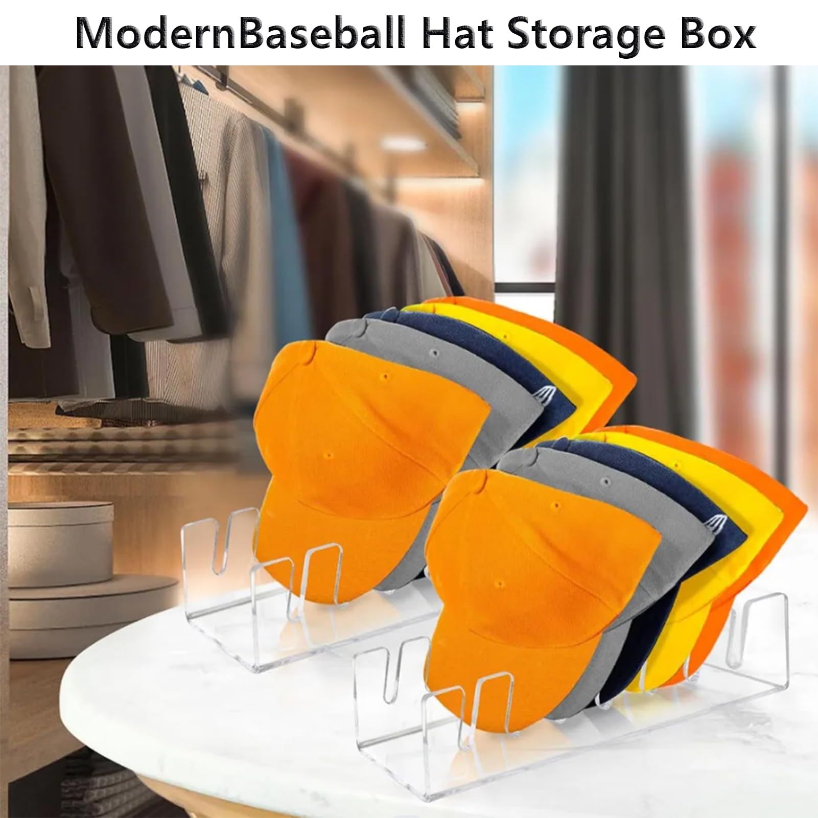 GSCDJCM 3 Pack Hat Stand for Baseball Caps Display and Organizer, No Install Acrylic Hat Organizer, Hat Racks Display and Organizer, for 21 Baseball Caps, for Bedroom, Closet, Dresser(Clear