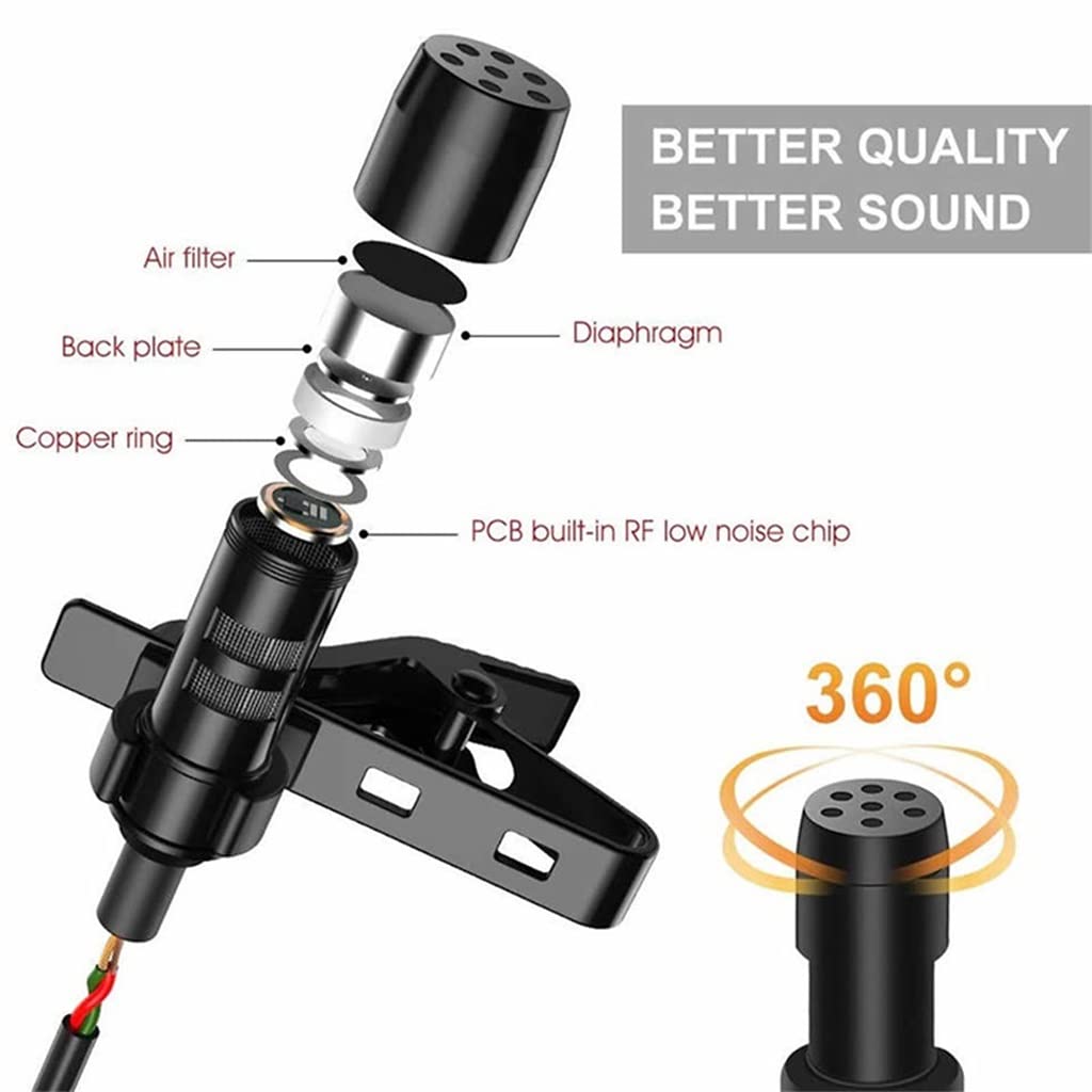 FZZDP Lavalier Lapel Microphone Omnidirectional Mic with Easy Clip On System Perfect for Recording Interview
