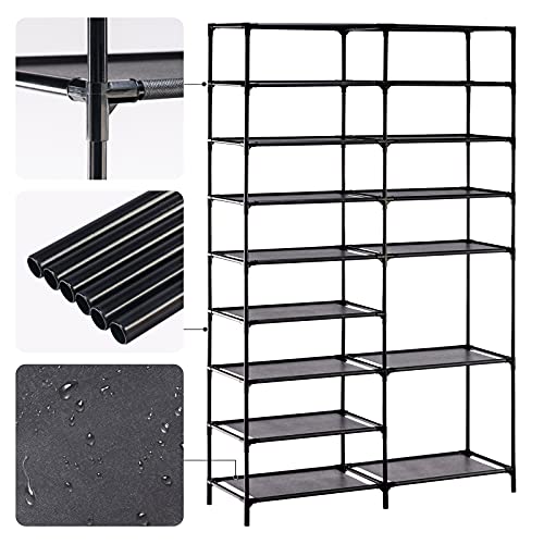 YOUDENOVA Shoe Rack, 9 Tier Boot Rack Storage for Closet Entryway, Large Shoe Shelf, Stackable Shoes Organizer for 32 Pairs(Black)