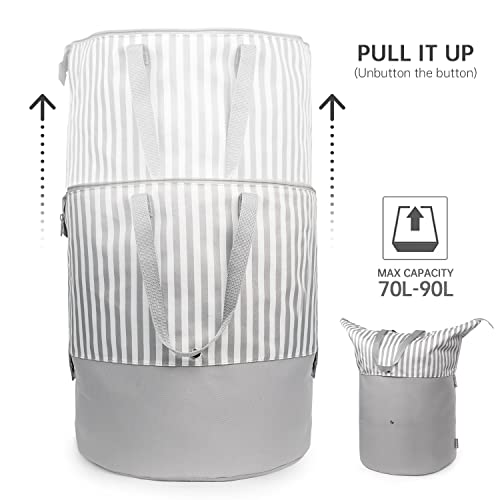 MULISOFT 90L Laundry Hamper with Handles & Zipper, Collapsible Large Laundry Basket, Foldable Clothes Hamper for Laundry, Dorm, Nursery, Bedroom, Travel, Storage for Toys, Blankets, Clothes, Grey