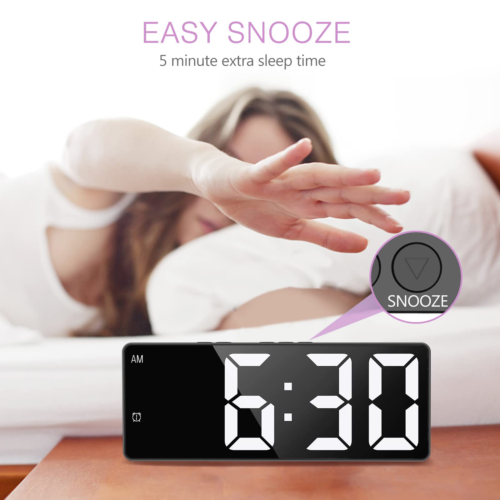 Digital Alarm Clock, Dual Alarm Clocks for Bedroom, 6.5ββ LED Alarm Clock for Kids, Elderly, Home, Office