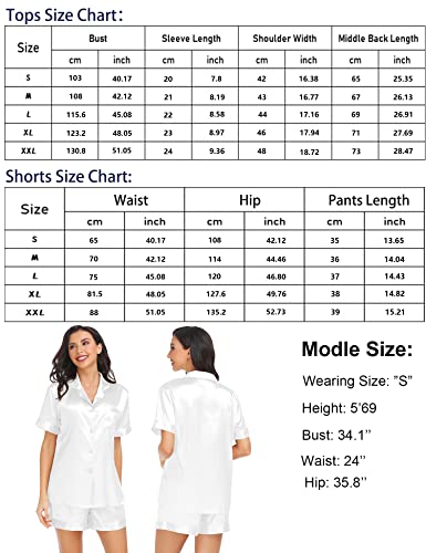 SWOMOG Couple Matching Pajamas Set Satin Short Sleeve Sleepwear Silky Pj Set for Women Button-Down Two-Pieces Nightwear