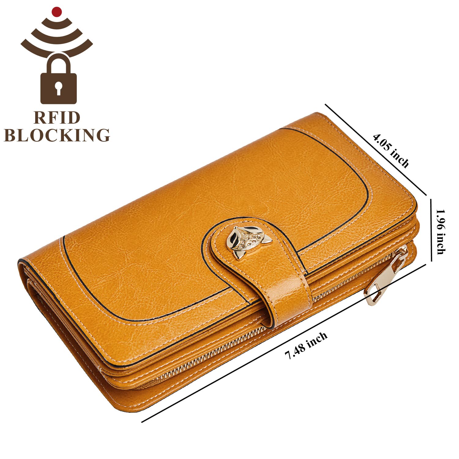FOXLOVER Designer Wristlet Wallets for Women Large Capacity Ladies RFID Blocking Leather Credit Card Holder