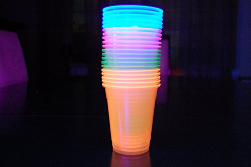 DirectGlow 12oz Neon Assorted Blacklight Reactive Soft Plastic Cups (Multicolor, 20)
