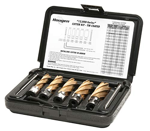 Hougen 12702 "12,000-Series" Annular Cutter Kit 9/16, 11/16, 13/16, 15/16, 1-1/16" 2-Inch Depth of Cut TiN Coated 3/4-Inch Weldon Shank For Magnetic Drills