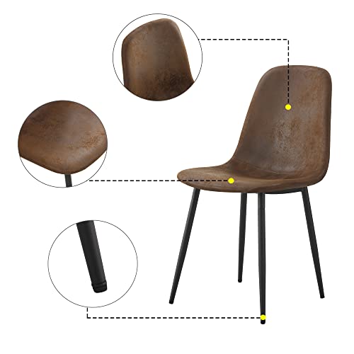 MEMUY Dining Chairs Set of 4 Faux Leather Upholstered Dining Chairs Mid Century Modern Chair Accent Side Chairwith Black Metal Legs for Living Room Kitchen(Brown)