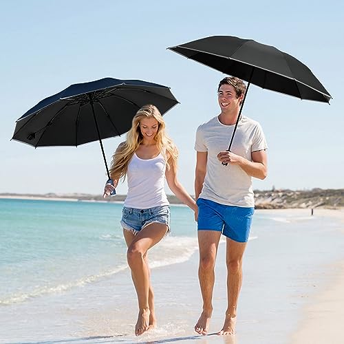 VOUUY 2-Pack Travel Umbrella, Unbreakable 10 RIBS Umbrella, Windproof Umbrellas for Rain & Sun, Automatic, Foldable Reverse Rain Umbrella for Women Men