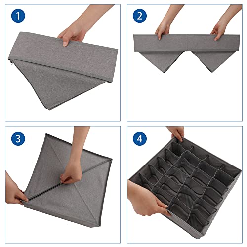 losensild Sock Underwear Closet Cabinet Organizer Drawer Divider Foldable Cloth Drawer Organizer Storage Boxes Divider Baskets for Storing Socks Underwear Ties Handkerchiefs Belts (24+24 Cell, Gray)