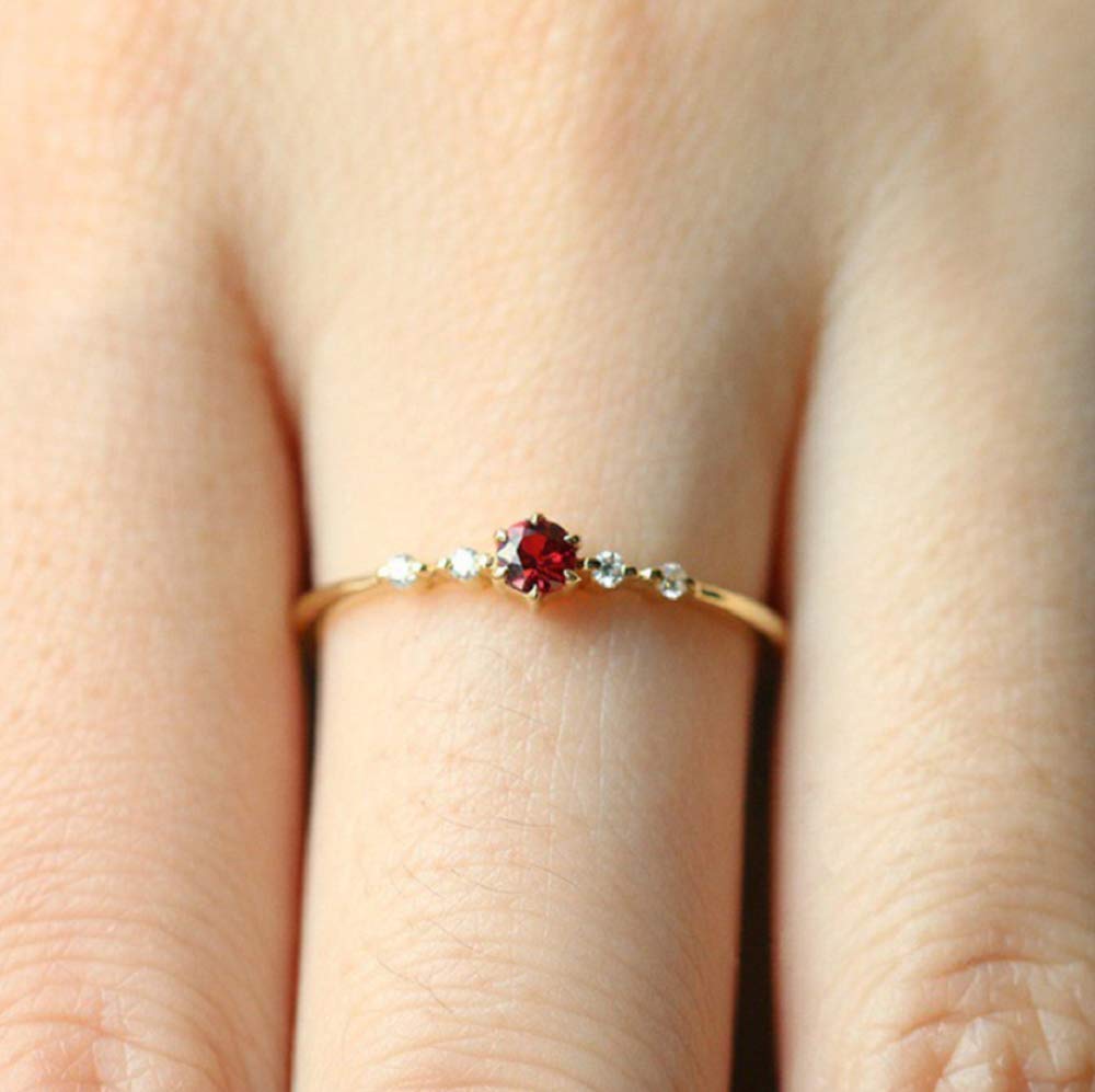 DOCCESTU Cute Dainty Women's 14K Gold Ruby Drill Rings Delicate Rings Gemstone Rings Wedding Jewelry Heart Gemstone Promise Engagement Love Ring Size 6-10 (Size 10)