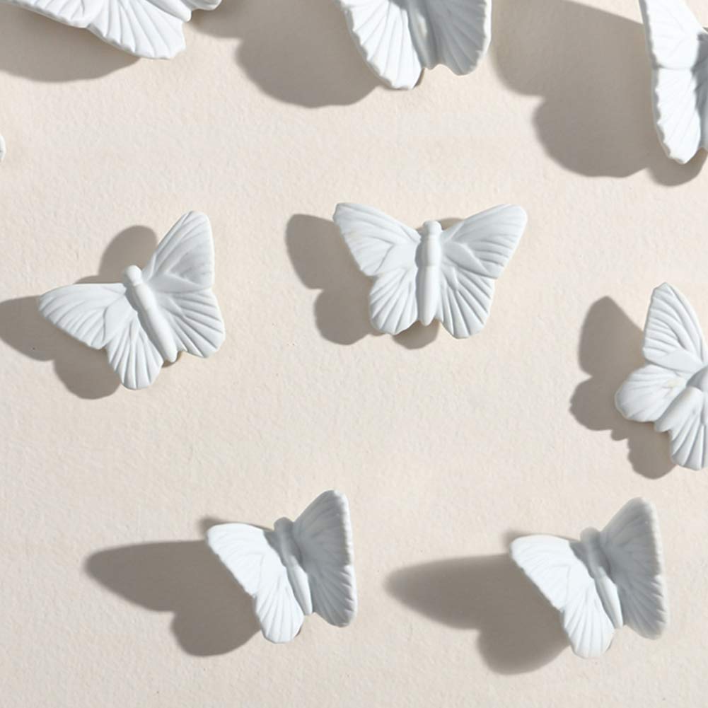Dorlotou Ceramic Butterfly White Wall Decor Hanging Gift for Home Livingroom Garden Wall Sculptures,One Pair Small