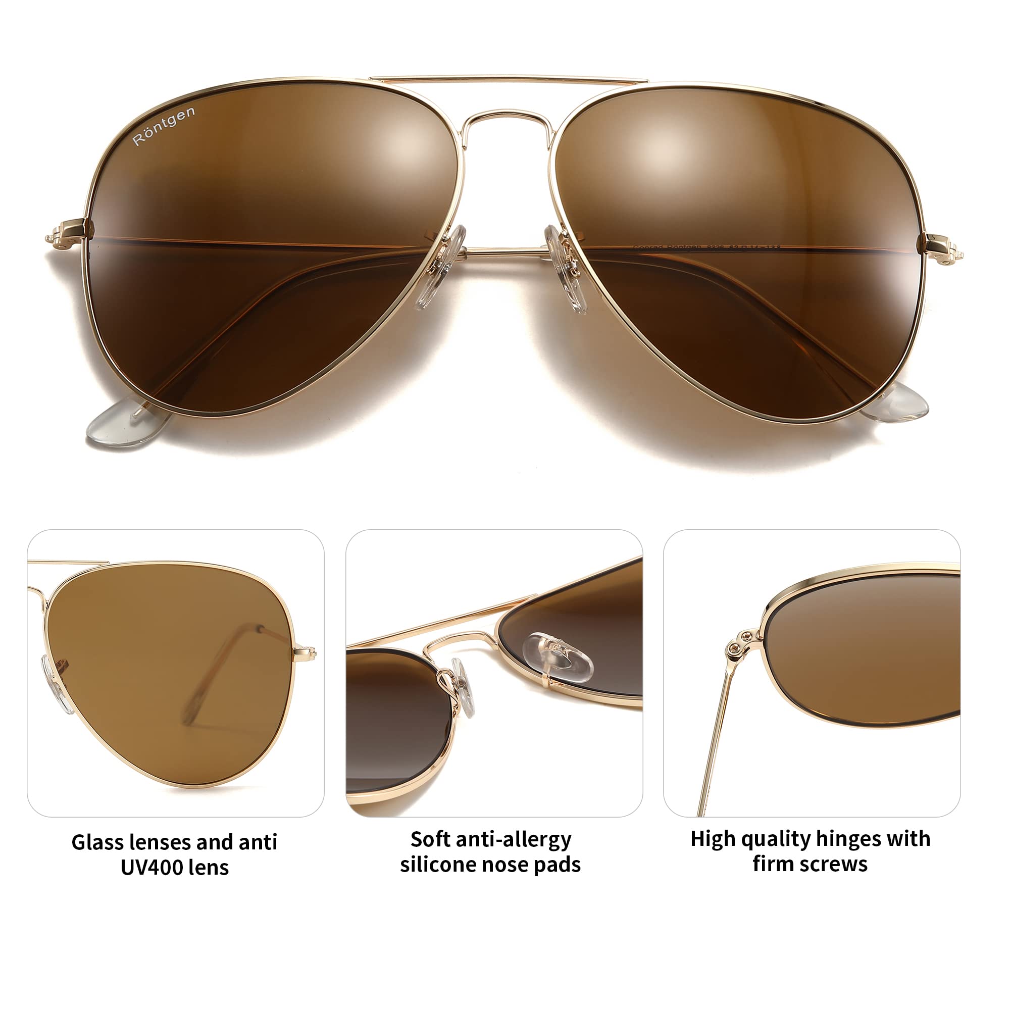 CONRAD RONTGEN Premium Aviator Sunglasses for Men Women Classic Aviators Sun Glasses (Black frame/Grey black lens)
