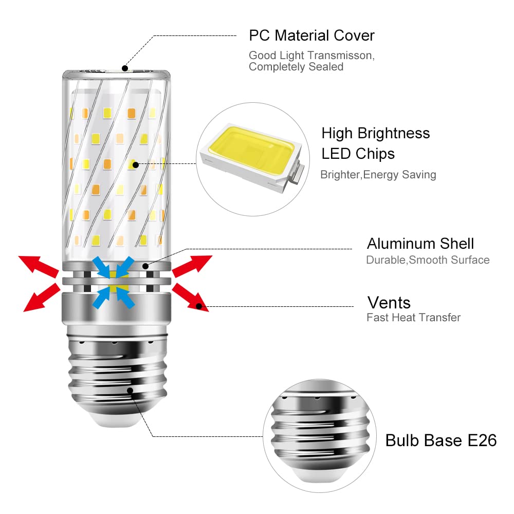 E26 LED Bulb 100 Watt Equivalent, 1200LM Bright Daylight 6000K Warm 3000K Natural White 4000K 3 Colors Adjustable, E27/E26 Medium Base LED Bulbs for Ceiling Fan Chandelier 6 Pack