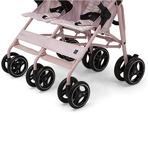 GAP babyGap Classic Side-by-Side Double Stroller - Lightweight Double Stroller with Recline, Extendable Sun Visors & Compact Fold - Made with Sustainable Materials, Pink Stripes