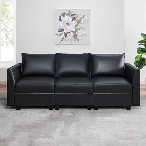 Naomi Home Elizabeth Modern Modular DIY Collection - Linen Armchair with Sturdy Wooden Frame (Sofa Set, Black/Air Leather)