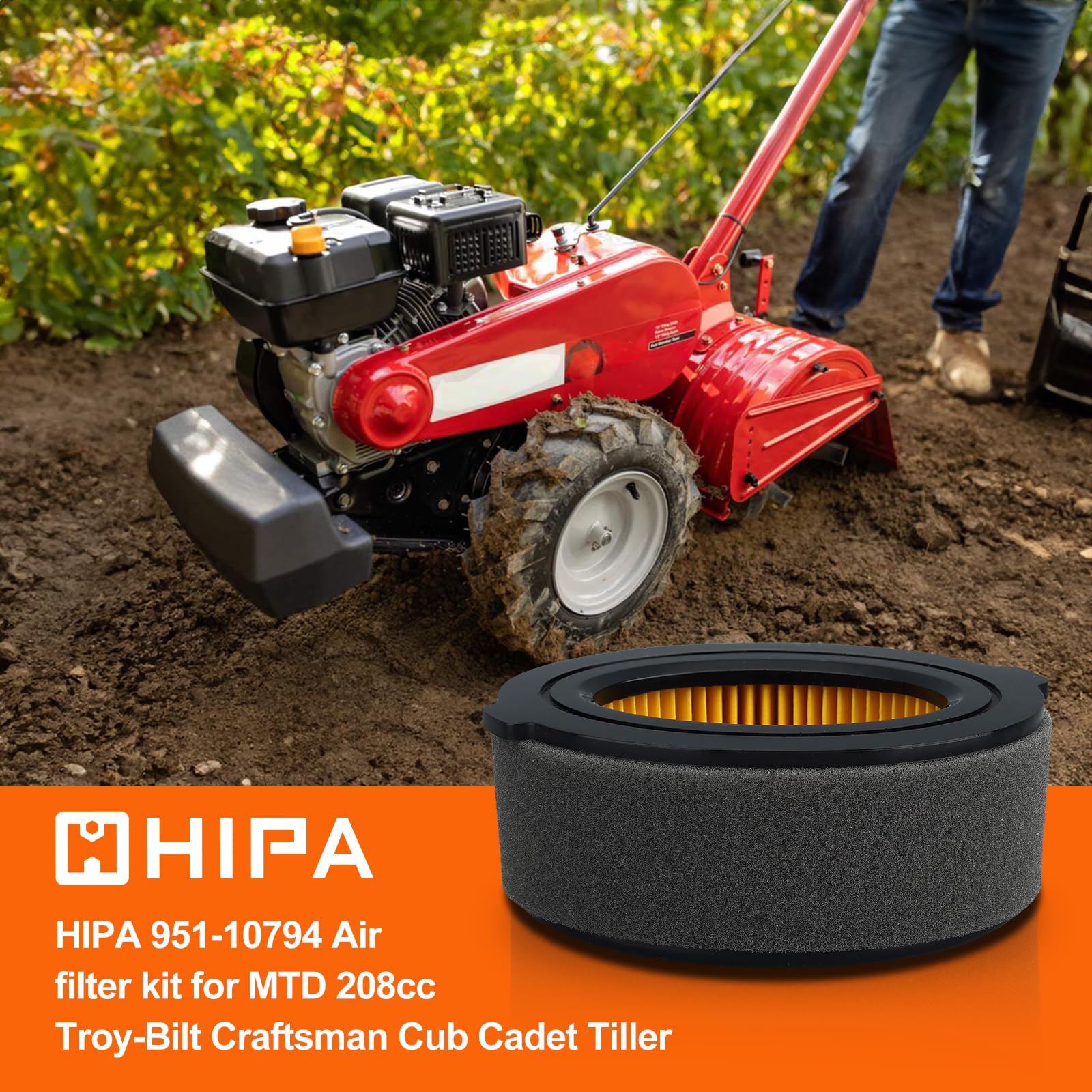 Hipa 951-10794 Air Filter Replace for MTD 951-14262 751-10794 751-14262 Fits 208cc Troy-Bilt Craftsman Yard Machines Cultivator Tiller with Fuel Filter Spark Plug