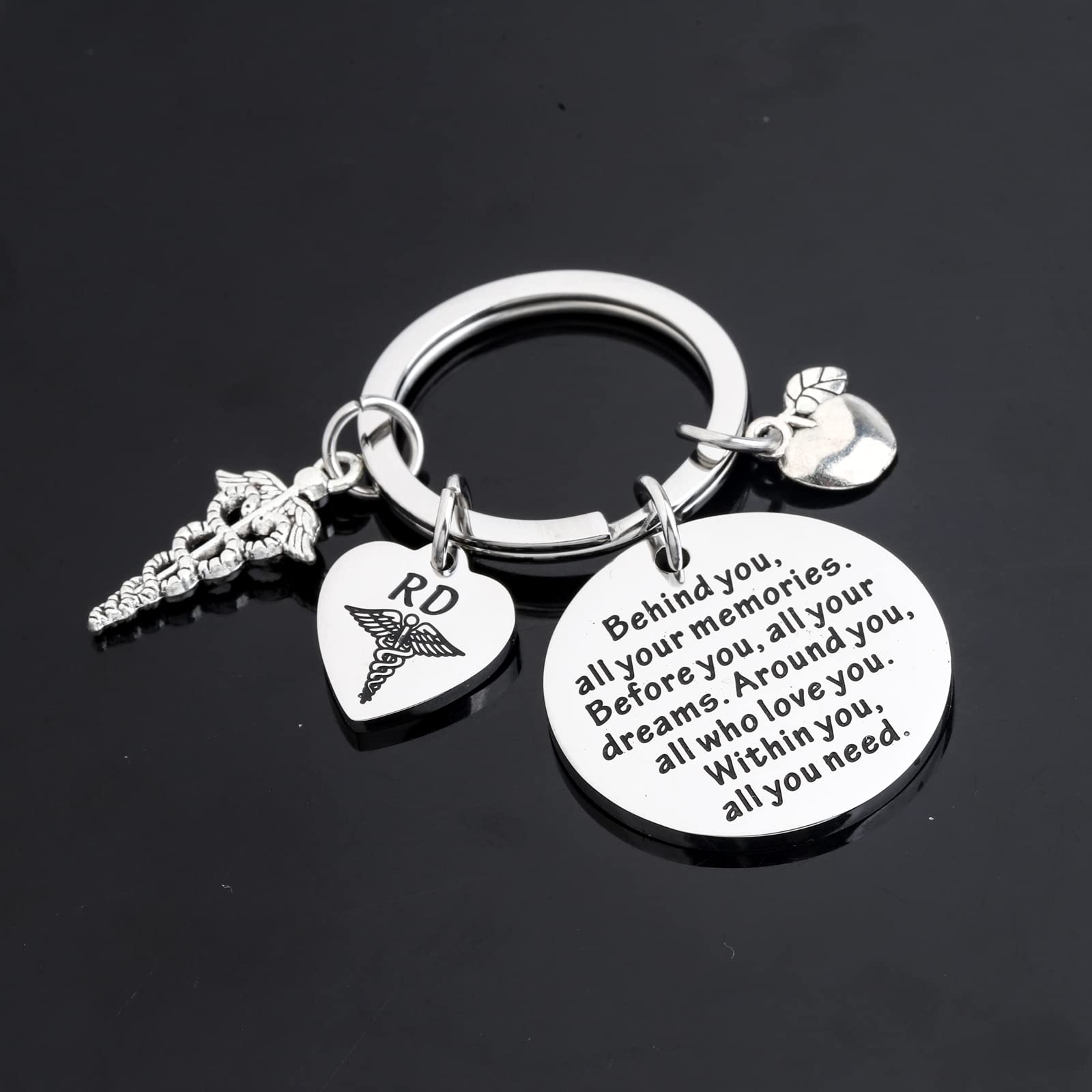 FEELMEM RD Keychain Registered Dietitian Gift Nutritionist Gift Behind You All Your Memories Keychain Nutrition Student Graduation Gifts (RD-ky)