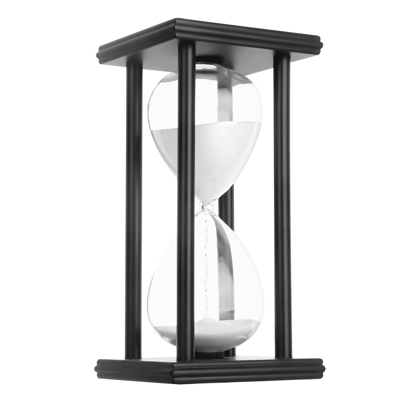 Hourglass Sand Timer,Black Wooden 30/45/60 Minute Sandglass Timer for Home,Desktop,Classroom Kitchen Restaurant Office Living Room Decor (30 Min, White Sand)