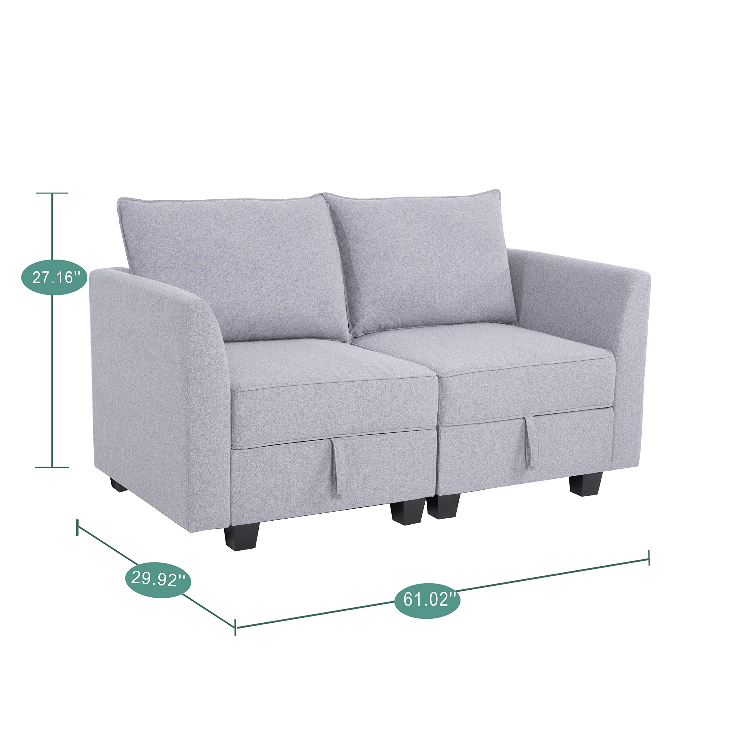 Naomi Home Modular Small Loveseat Sofa with Extendable Design & Soft Comfortable Seating β Linen Love Seat Sofa Bed Sleeper with Sturdy Wooden Frame, Gray