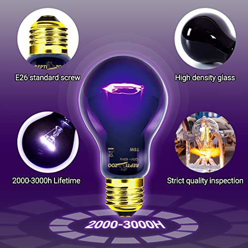 REPTI ZOO 2 Pack Reptile Heat Lamp, 75W Infrared Heat Lamp Simulate Natural Moonlight, Purple Reptile Night Heat Bulb Heat Emitter for Reptile Pets Heating Night Use