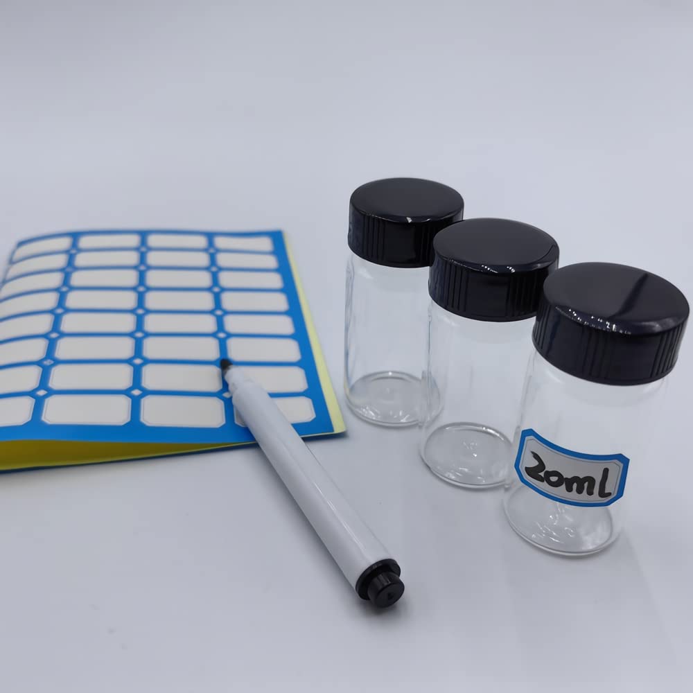 JWCBDY 20ml Clear Glass Vials with Screw Caps and Plastic Stoppers,Laboratory liquid sampling storage bottles, leak-proof bottles 15 pcs