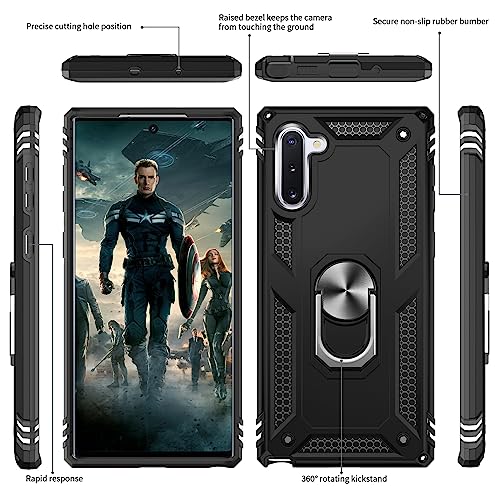LeYi for Samsung Note 10 Case: Galaxy Note 10 Phone Case with [2 Pack] Camera Lens Protector, Military-Grade Shockproof Protective Case with Metal Ring Kickstand for Samsung Note 10, Black