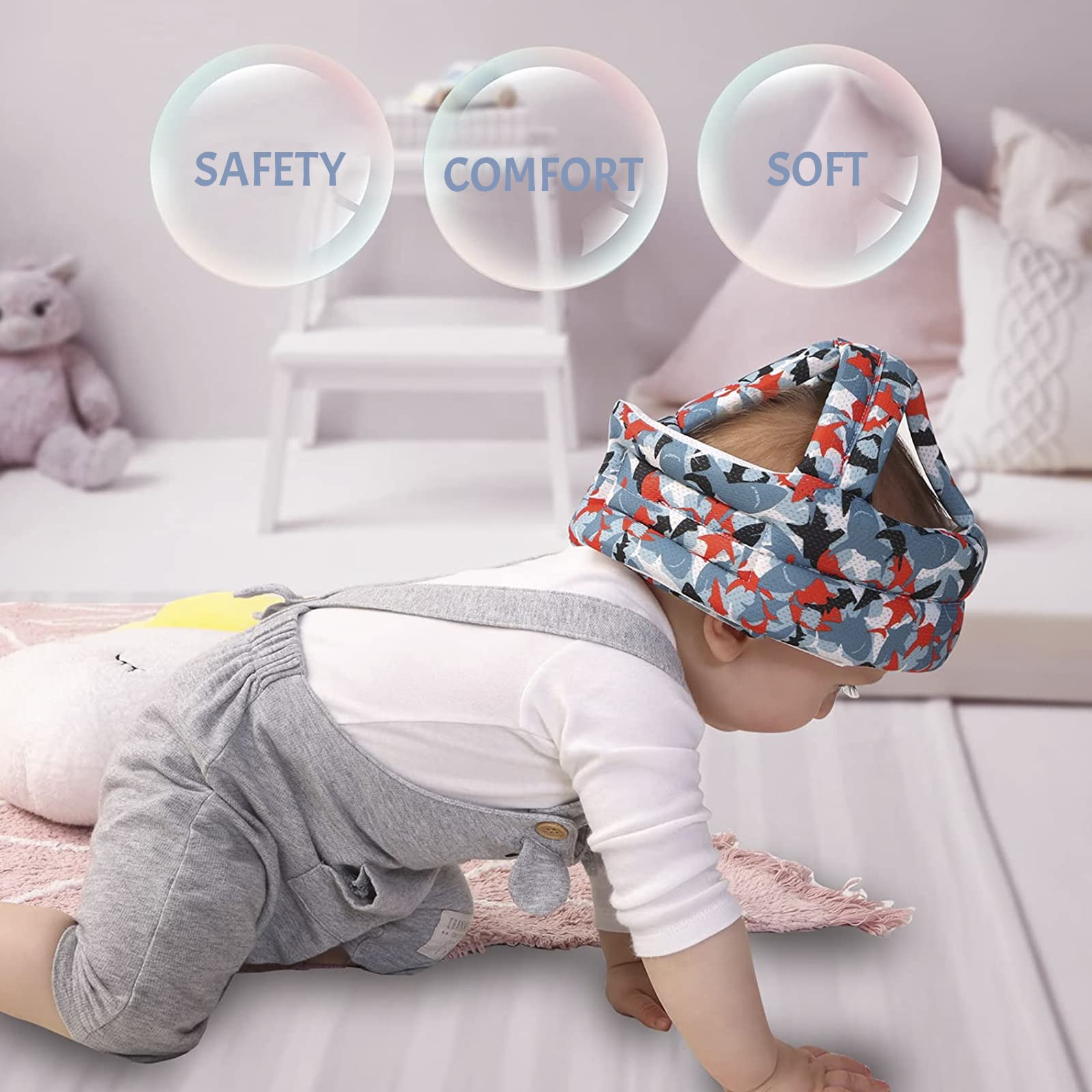GREUS Baby Toddlers Safety Helmet for Crawling Walking, Adjustable Baby Anti Fall Head Guard No Bumps Hat Infant Walkers Cushioned Head Protector Protective Headgear Bumper Bonnet