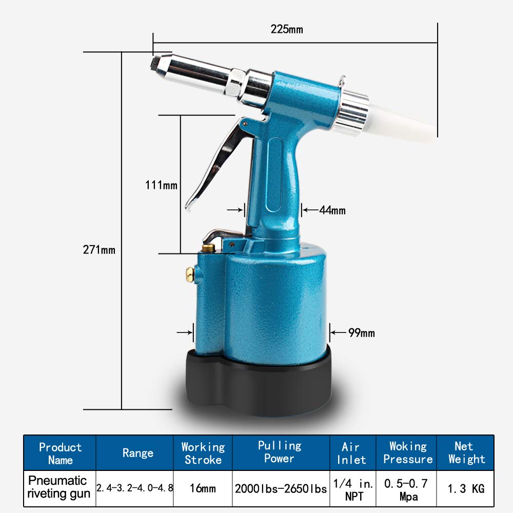 DoubleSun Heavy Duty Air Hydraulic Riveter-Professional Pop Pneumatic Riveting Gun Rivet Tool with Nose Pieces