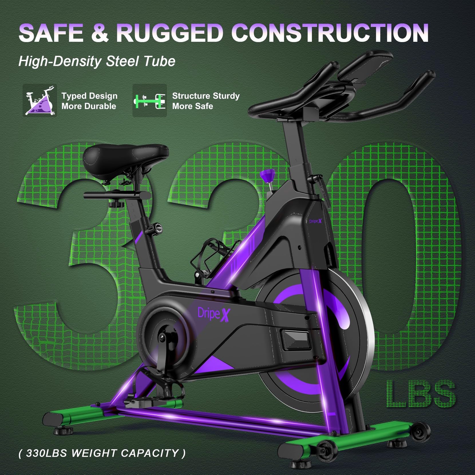 Dripex Magnetic Resistance Indoor Exercise Bike (2022 Upgraded Version), Studio Quality, 35 LBS Flywheel Weight, Weight Capacity 330 LBS, LCD Monitor, Pulse Sensor, Water Bottle Holder (Blue)