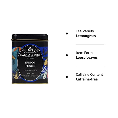 Harney & Sons Indigo Punch | 3 oz Loose Leaf Tea w/ Butterfly Pea Flower with Rose Hips, Apple Pieces, and Raspberry