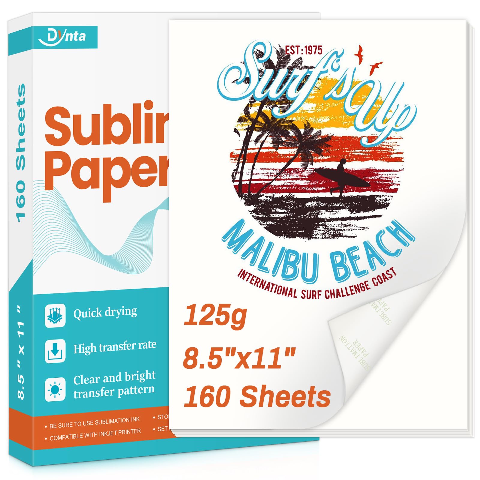 Dynta Sublimation Paper 8.5x11 Inch 125G 160 Sheets Heat Transfer Papers for Any Inkjet Printer with Sublimation Ink for Tumblers,Polyester T-shirts,Light Fabric Mugs White Blank Paper
