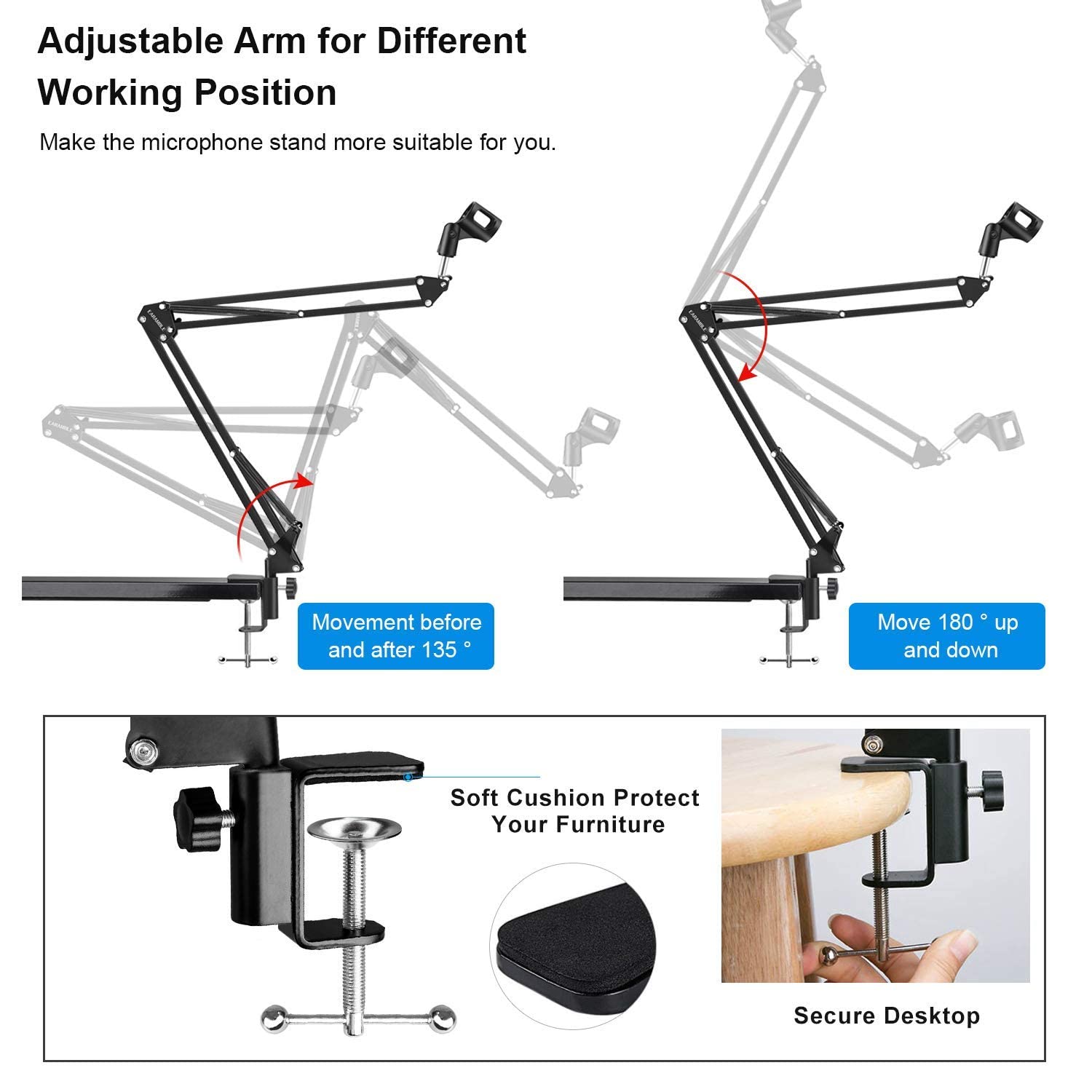 For Blue Yeti X Boom Arm, YUZUHOME Heavy Duty Adjustable Blue Yeti Nano Microphone Stand with 3/8"to 5/8" Screw Adapter,Compatible with blue yeti Mic, White