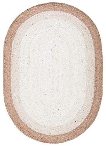 SAFAVIEH Braided Collection 4' x 6' Oval Beige/Ivory BRD903B Handmade Country Cottage Reversible Wool Entryway Foyer Living Room Bedroom Kitchen Area Rug