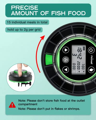 Petbank Automatic Fish Feeder for Aquarium - Rechargeable Fish Feeder Automatic Dispenser with Timer, Moisture-Proof and Precise Feeding Auto Fish Feeder for Vacation with USB Cable, LCD Display