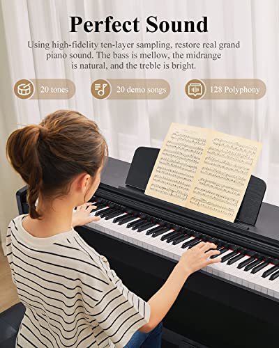 Digital Piano 88 Key Fully-weighted, Eastar EP-150 Keyboard Piano for Beginner & Professional, with Graded Hammer Action Keys, Triple Pedal, 128 Polyphony & Metronome, Black