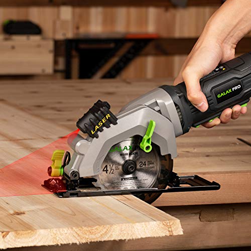 GALAX PRO 4Amp 3500RPM Circular Saw with Laser Guide, Max. Cutting Depth1-11/16"(90°), 1-1/8"(45°)Compact Saw with 4-1/2" 24T TCT Blade, Vacuum Adapter, Blade Wrench, and Rip Guide