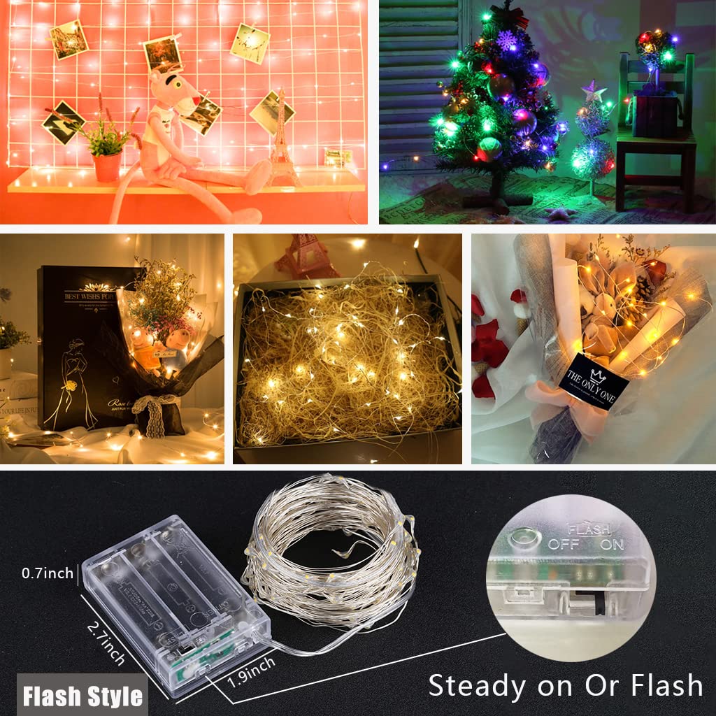 Dienalls Fairy Lights 2 Pack Battery Operated Waterproof 50leds with Remote Control Timer 16.4ft Silver Wire Twinkle String Lights for Christmas Parties Bedroom Wedding Dorm Garden Home Decoration