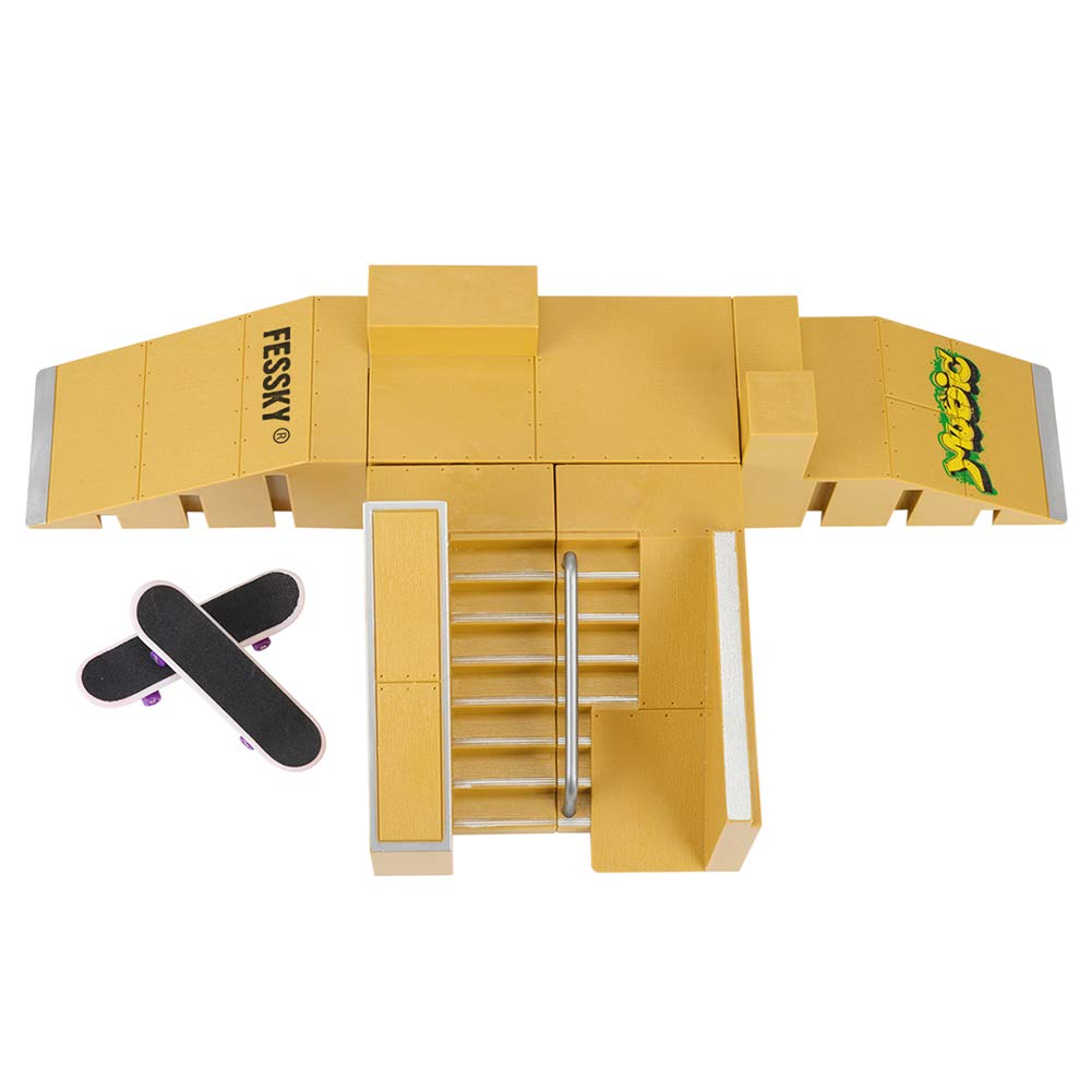 FESSKY Skate Park Kit, Finger Board Set Ramp Parts Finger Skateboards Training Props with Replacement Wheels and Tools