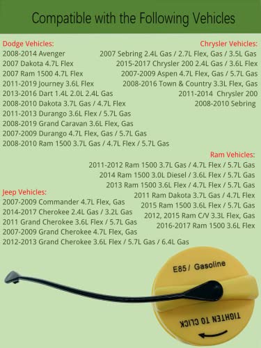 E85 Gas Cap,Fuel cap For Jeep Chrysler Dodge Ram 1500 Dakota Durango Journey Dart Durango Grand Caravan Avenger & Chrysler 200 Sebring Aspen Town & Country & Jeep Commander Cherokee Grand Cherokee
