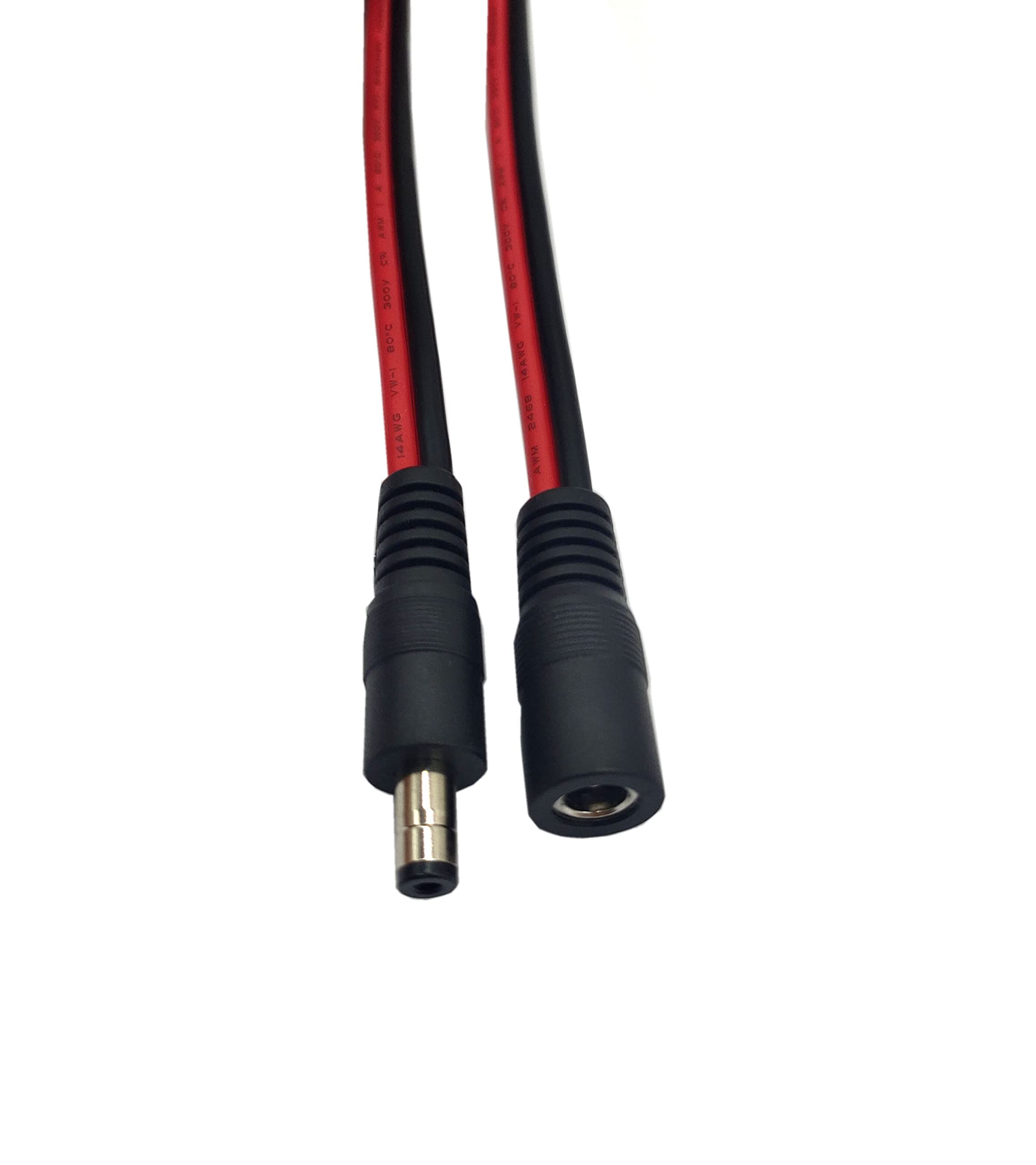 Halokny DC Power Pigtails Cable, 1 Pairs 14AWG DC5.5x2.1mm 12V 5A Male & Female Connectors Power Single Ended Extension Cable for CCTV Security Camera and Lighting Power Adapter 60cm/2Ft