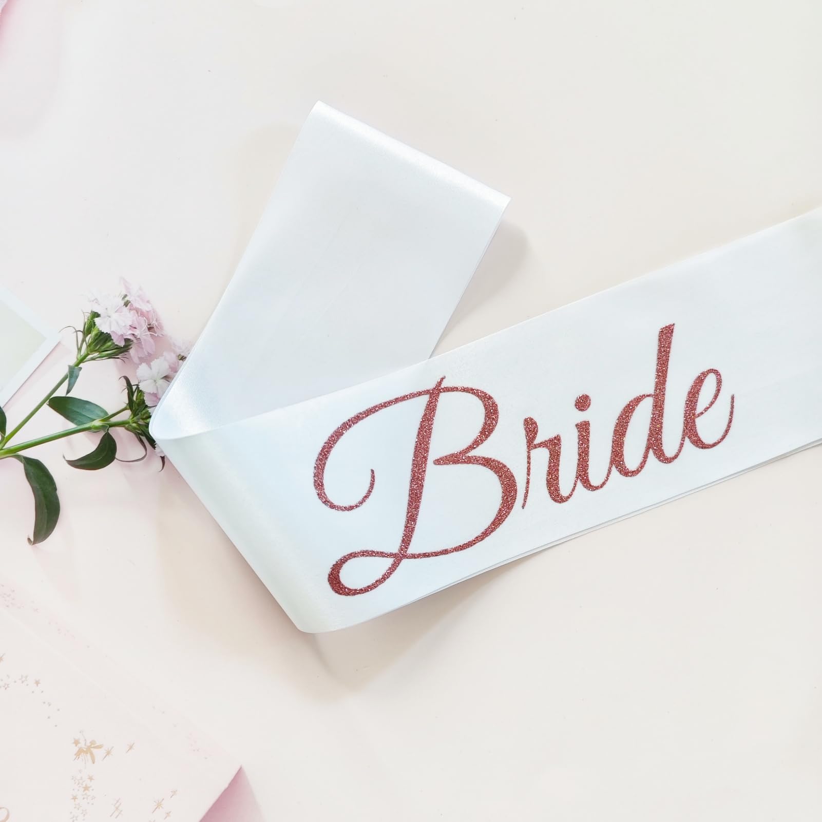 Magnusson's Garden Bride Sash, White and Rose Gold Glitter Bachelorette Party Sash for Future Mrs, Bridal Shower Sash for Bride-to-Be, Wedding Party Decorations