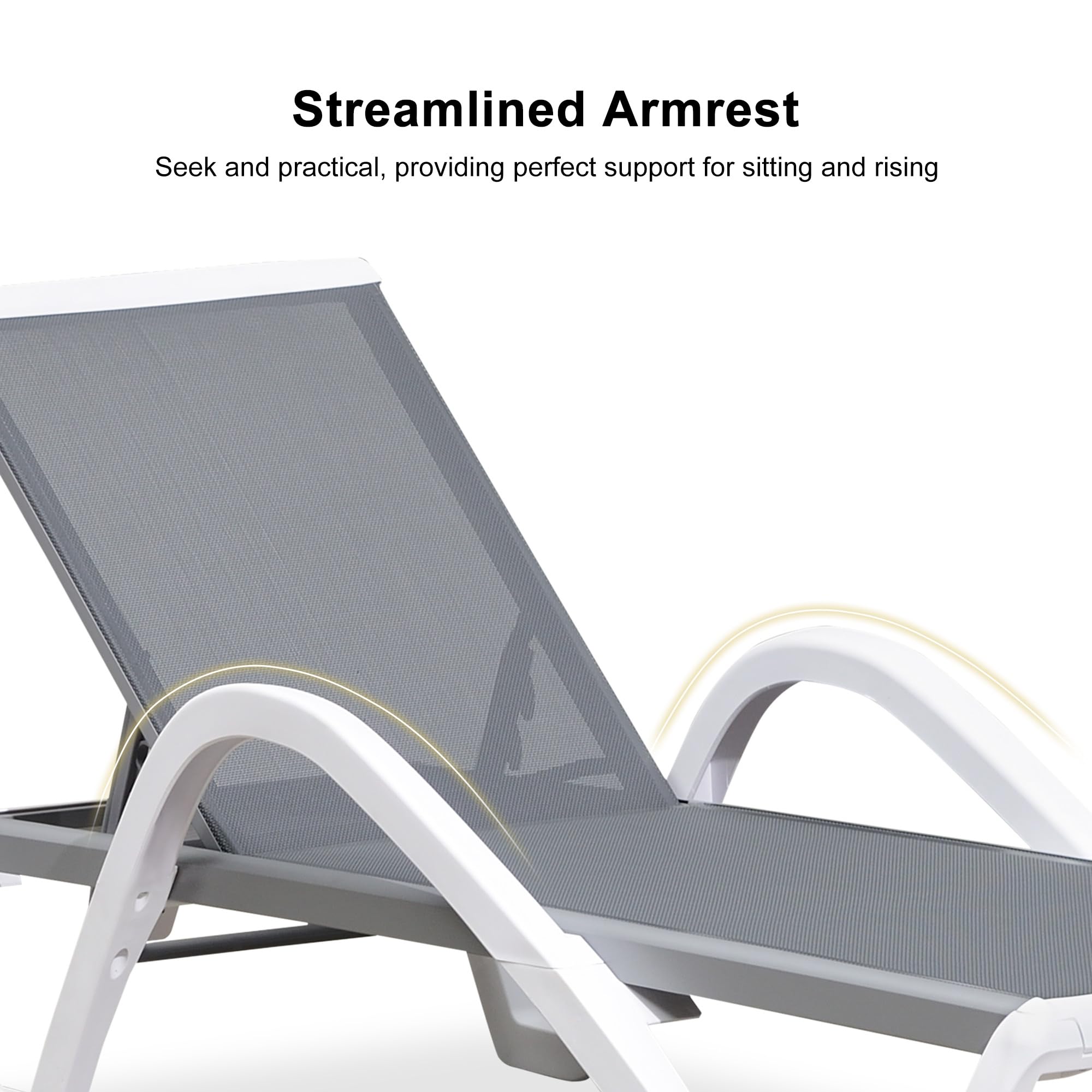 PURPLE LEAF Patio Chaise Lounge Chair Set of 2 Outside Plastic Stackable Tanning Chairs with Armrests for Pool Sunbathing Beach Deck Outdoor Loungers, Light Grey