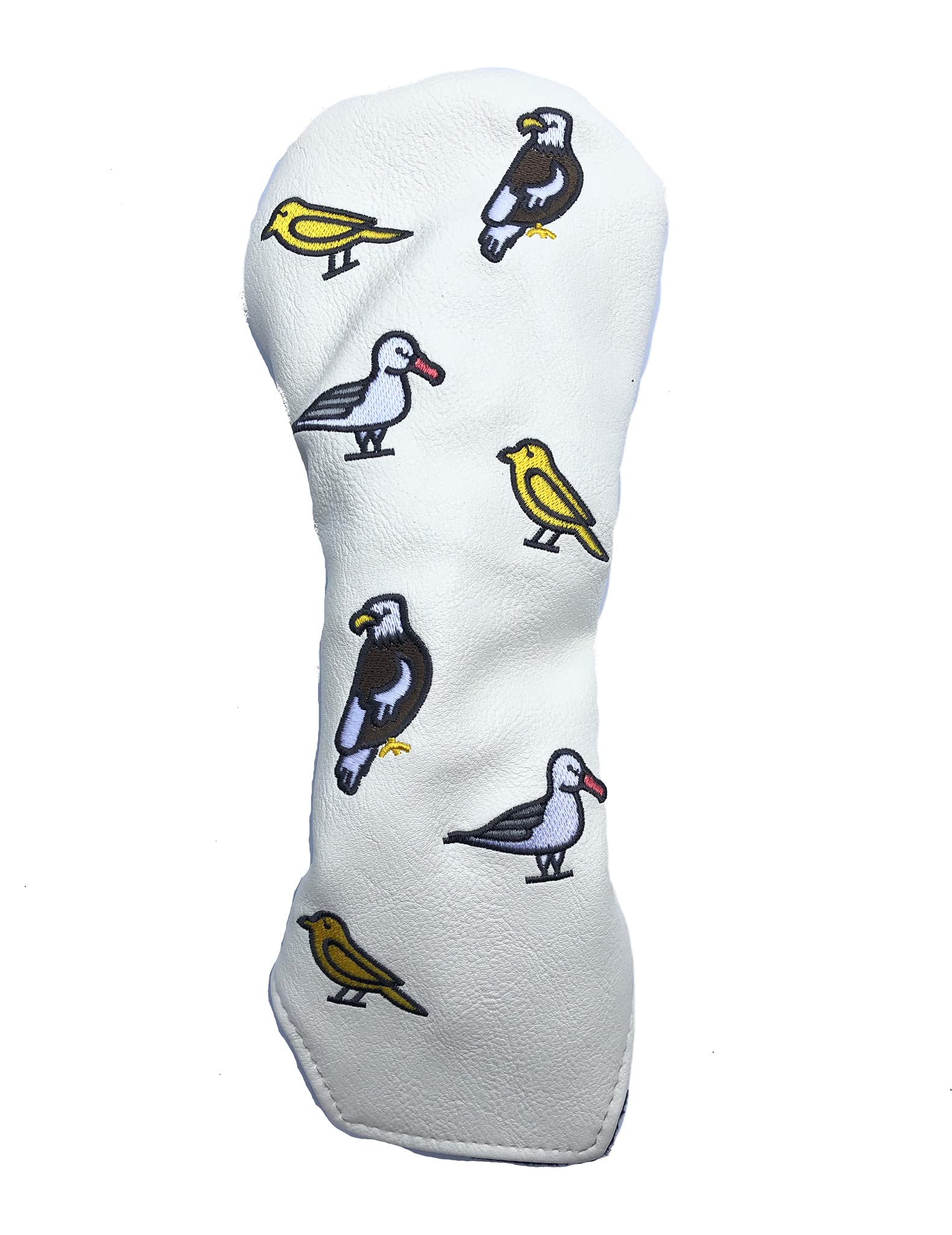 E9 Golf Fore The Birds Golf Head Cover - Synthetic Leather Golf Head Covers with Soft Fur Lining - Golf Club Covers with Unique V Shape Design Opening - Driver, White