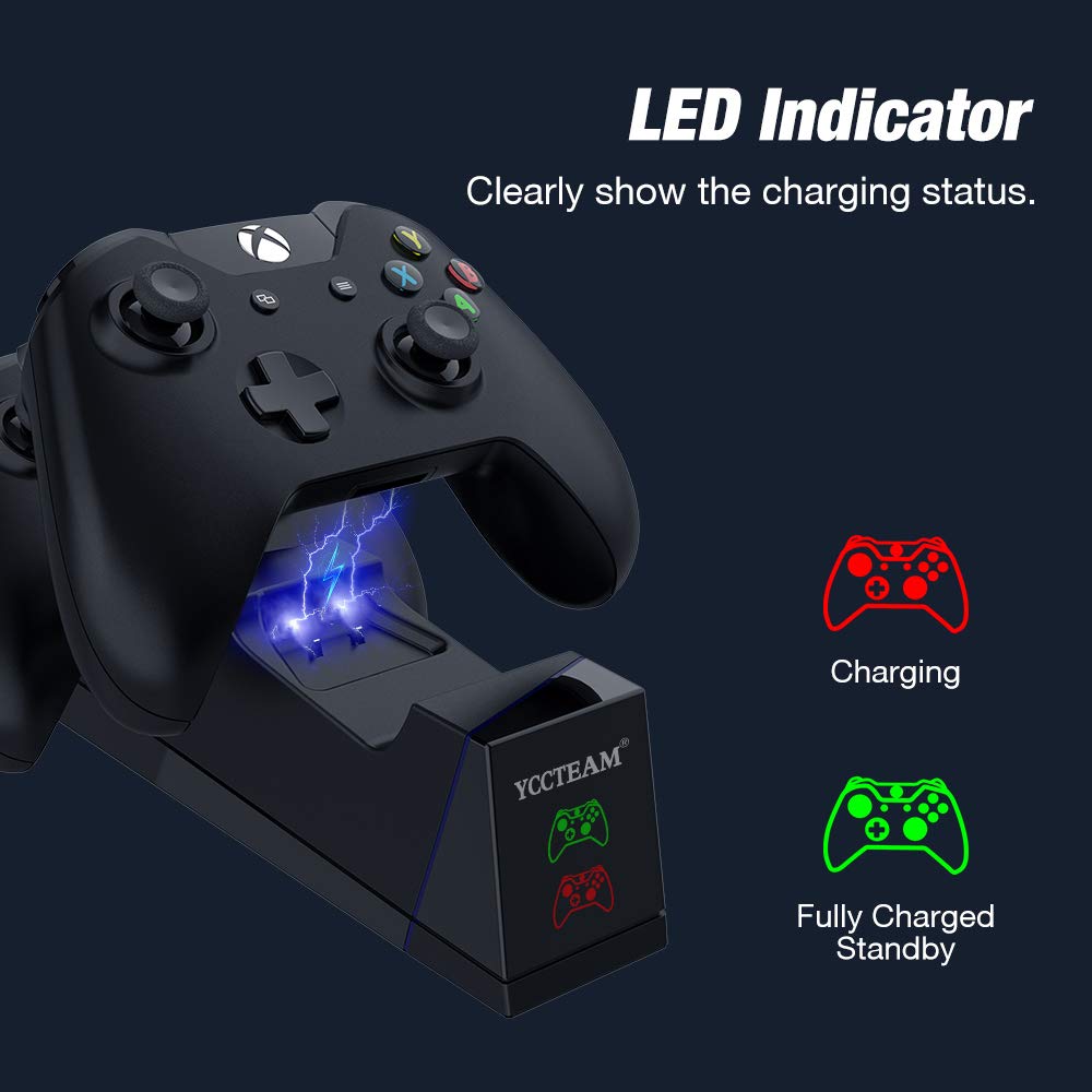Controller Charger Station for Xbox One, One X/One S Controller, Y Team Dual Dual Controller Charging Dock Kits with 2 x 1200mAh Rechargeable Battery Packs