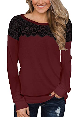 For G and PL Lady Fall Dressy Long Sleeve Holiday Blouse Cotton Lightweight Crewneck Sweatshirt Maroon L