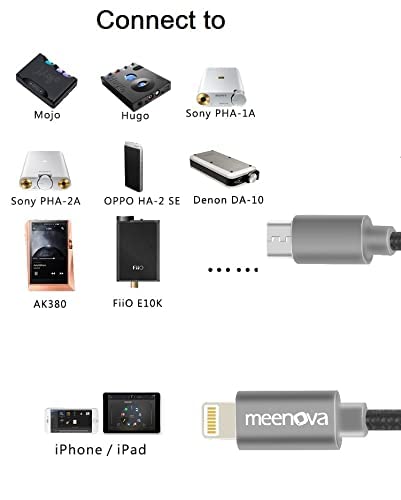 Meenova 8 pin-to-MicroUSB DAC OTG Cable for iPhone/iPad/iPod Chord Mojo Hugo2 Pha3 Fiio HiFi Oppo HA2 K5, Sony MDR-1ADAC, Roland GO Mixer, iRig HD2, Nikon Digital Camera,Transfer Photos, 15cm 0.5ft