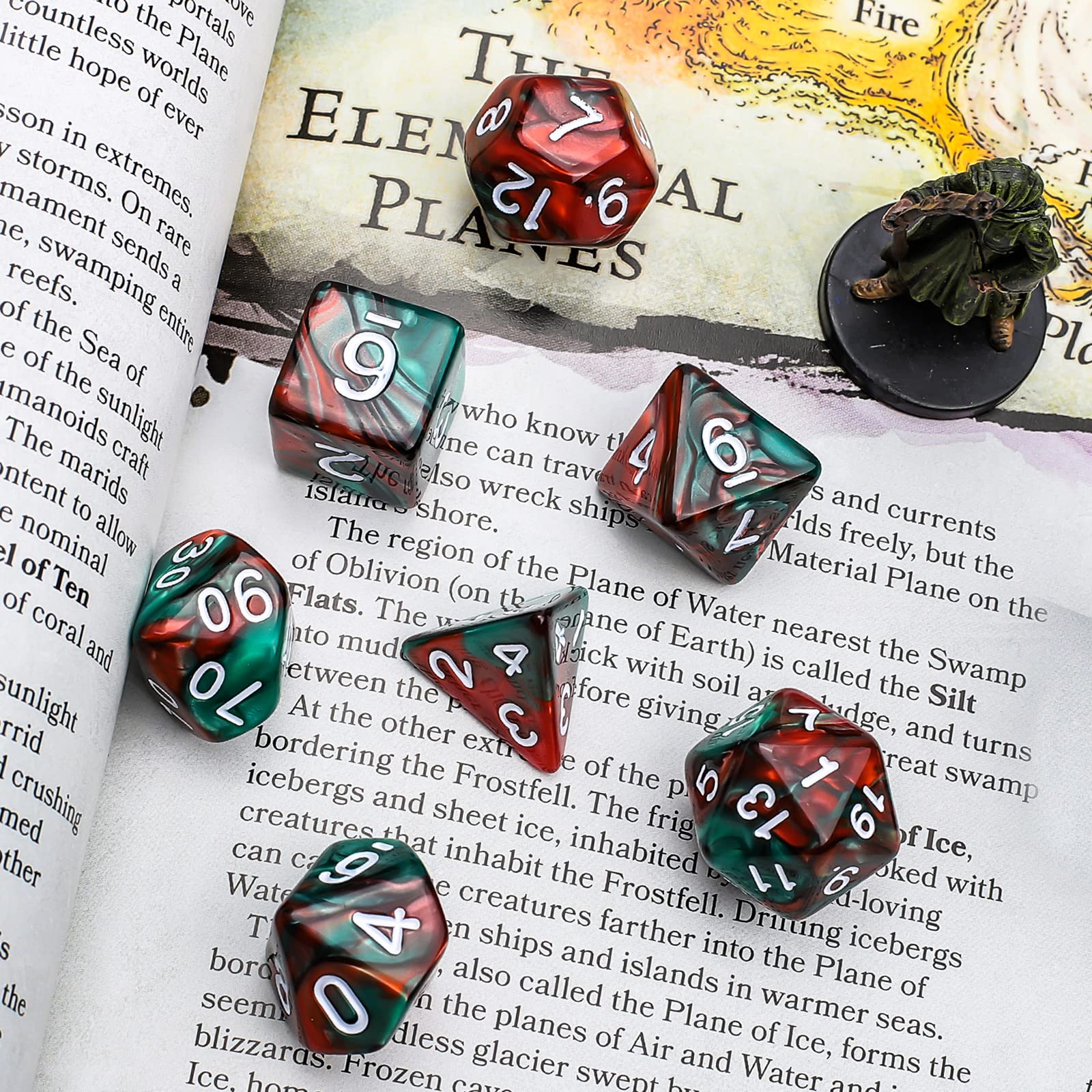 QMay DND Dice Sets - 6 X 7 Polyhedral Dice (42pcs) with 6 Drawstring Bags for Dungeons and Dragons, RPG, MTG,Role Playing Table Game
